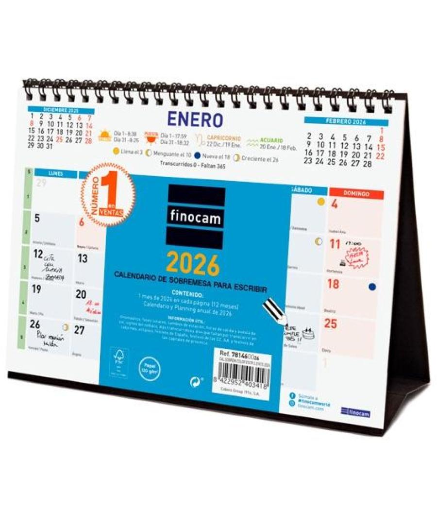 Finocam calendario de sobremesa para escribir s-210x150mm mv color 2026